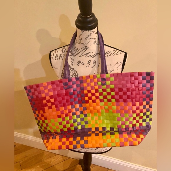 Bags | Colorful Woven Tote Bag | Poshmark